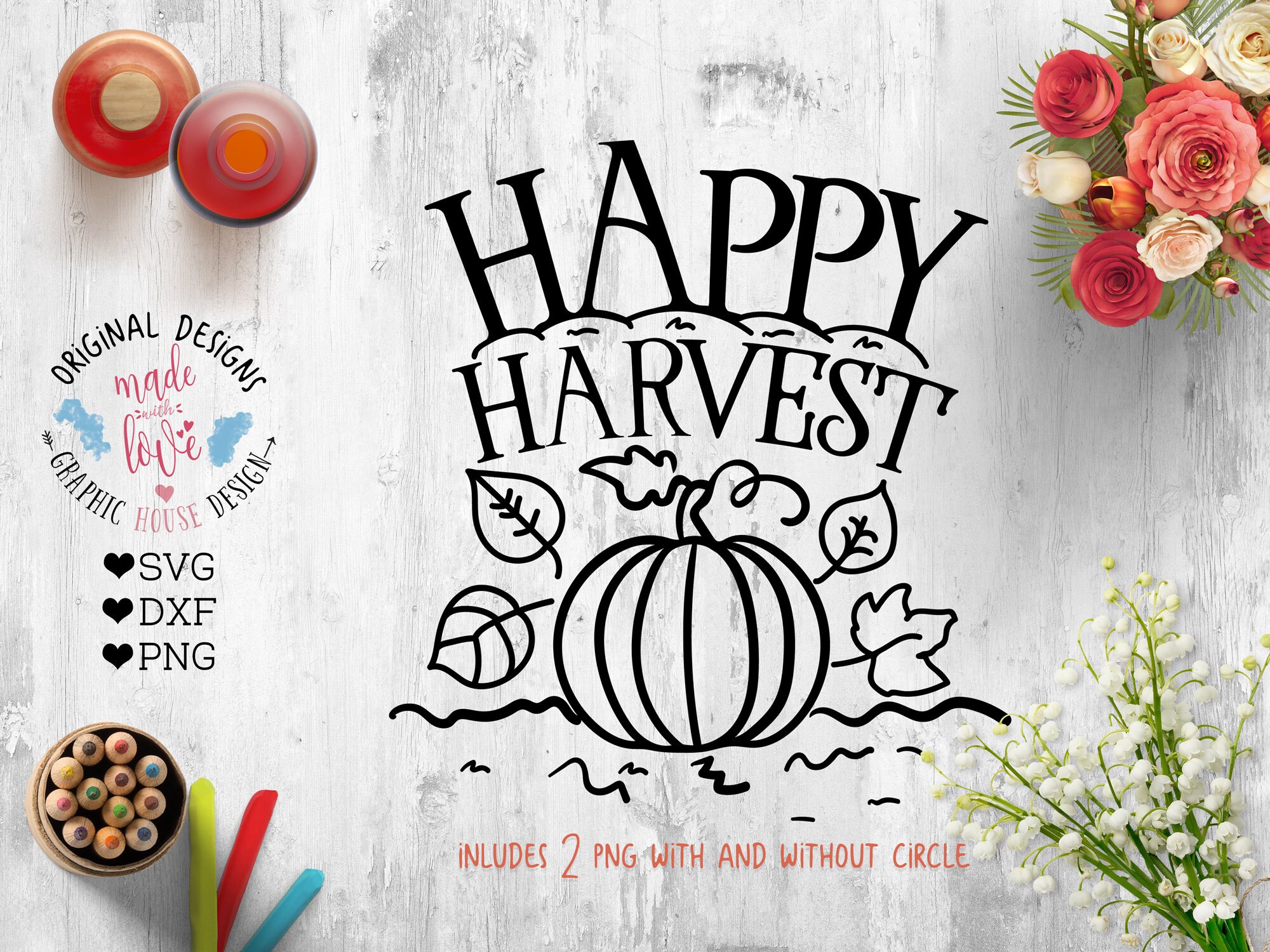 Happy Harvest Cut File in SVG dxf PNG Happy Harvest | Etsy