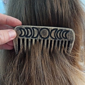 Wooden Comb Triple Moon SPARSE Moon Phase Art Moon Phases Hair Comb ...