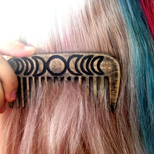 Wooden Comb Triple Moon SPARSE Moon Phase Art Moon Phases Hair Comb ...