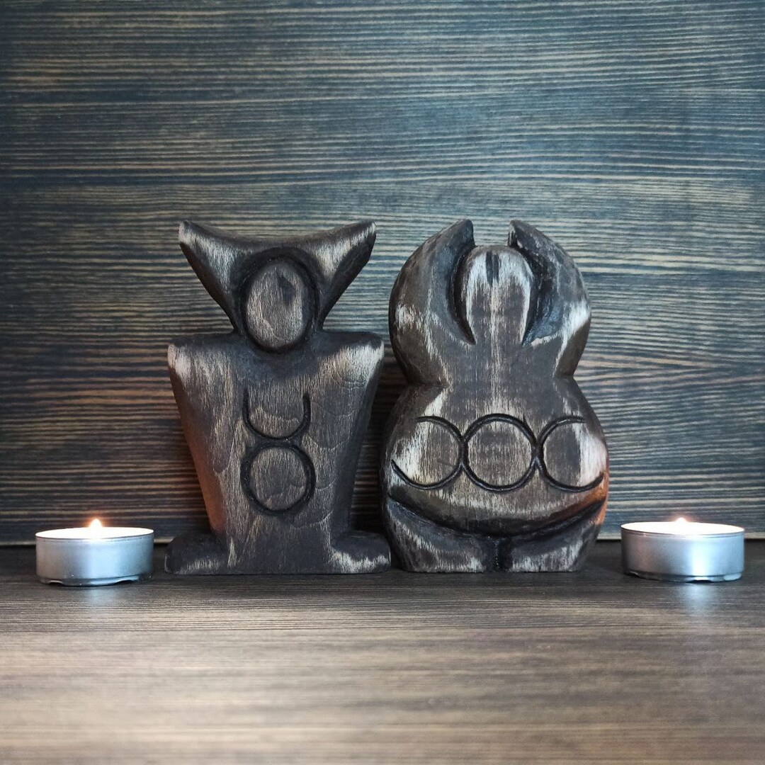 Horned God + Goddess Statue | Cernunnos Triple Moon Moon Phase Art ...