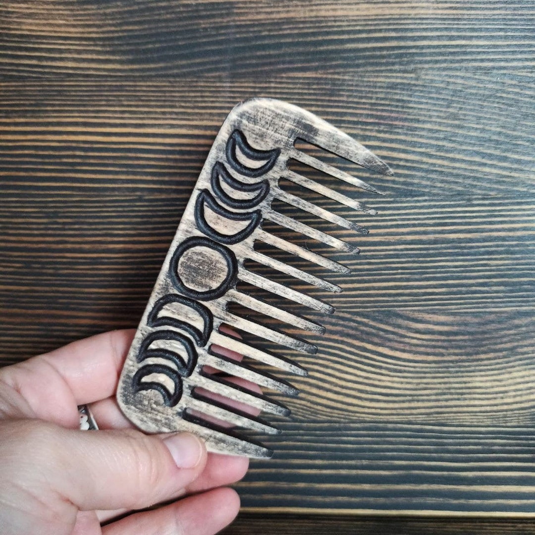 Wooden Comb Triple Moon SPARSE Moon Phase Art Moon Phases Hair Comb ...