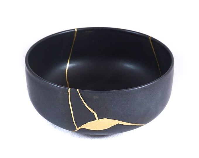Kintsugi Black Wabi Sabi Bowl Restored With Real 22K Gold - Etsy