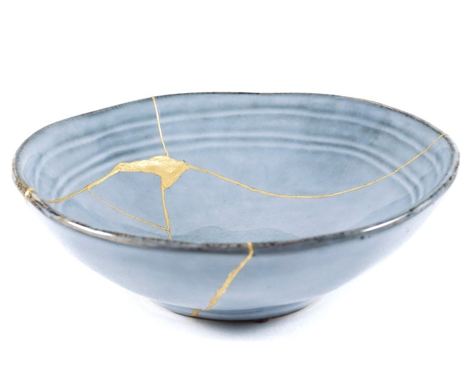 Kintsugi Blue Bowl Restored With the Traditional Method. Celebratory ...