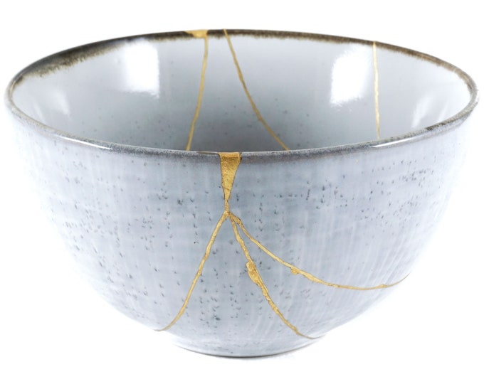 Kintsugi, Contemporary Ceramic Restored With Real 22K Gold, Gray Bowl ...