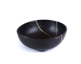 Kintsugi Gold, Black Bowl Wabi Sabi Restored With the Japanese ...