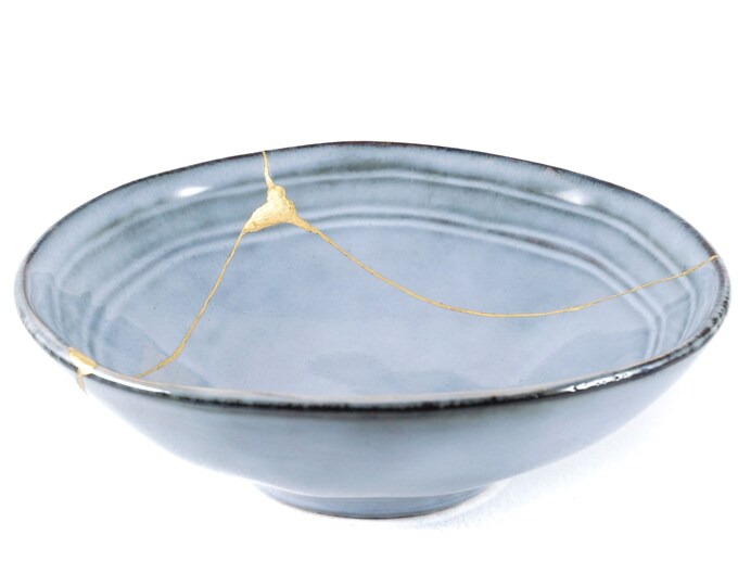 Kintsugi Blue Bowl Restored With the Traditional Method. Celebratory ...