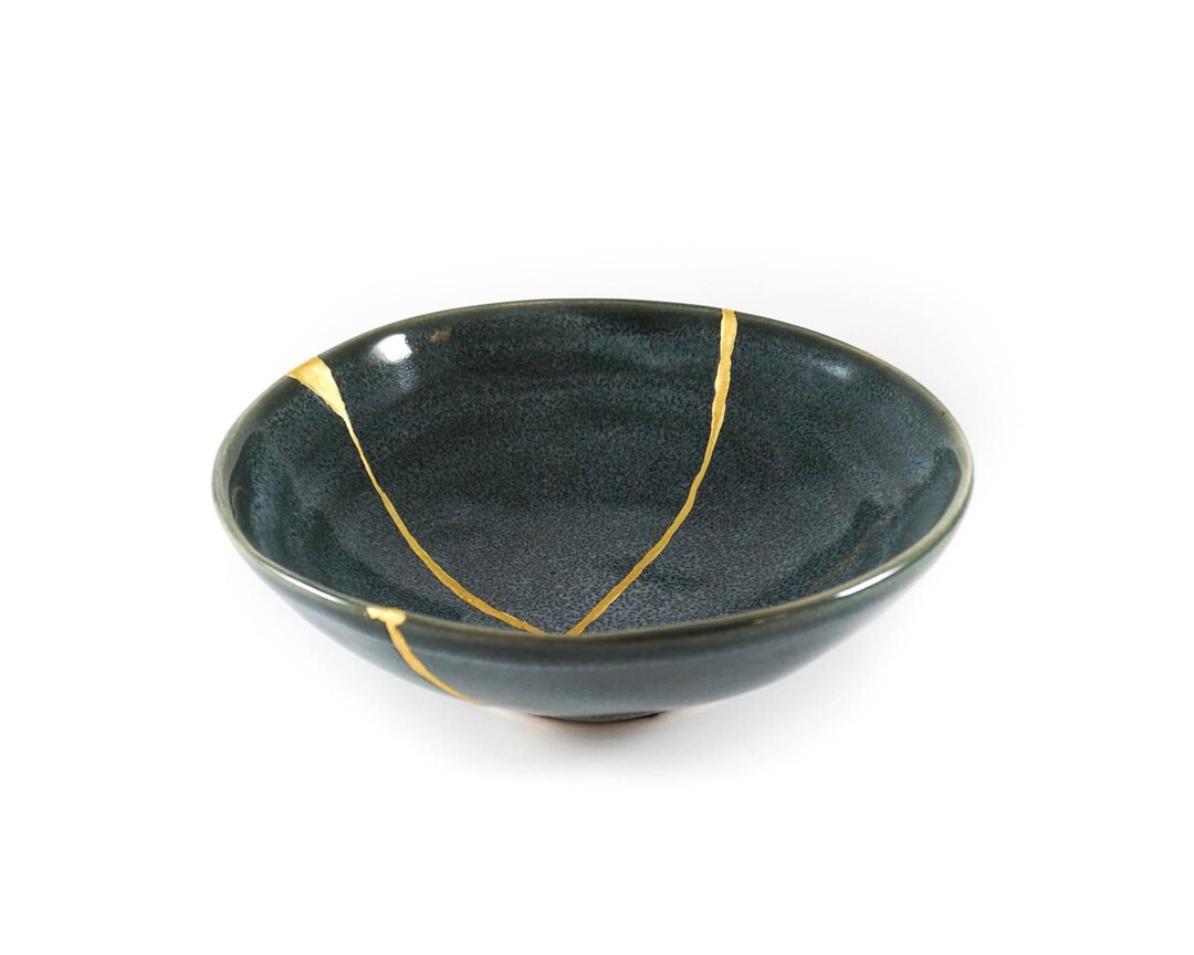 Green Kintsugi Bowl, Wabi Sabi Ceramic Restored With 22K Gold, Gift for ...