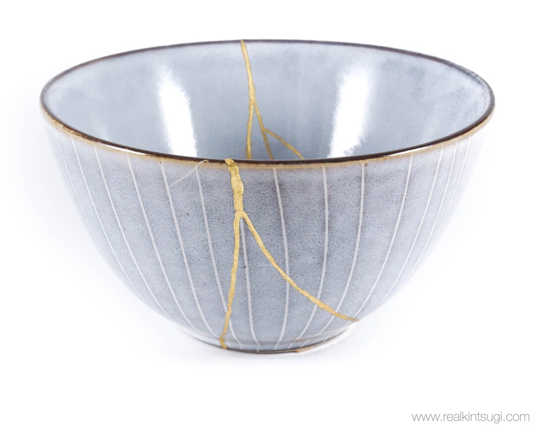 Kintsugi Bowl Contemporary Ceramic Restored With Real 22K - Etsy