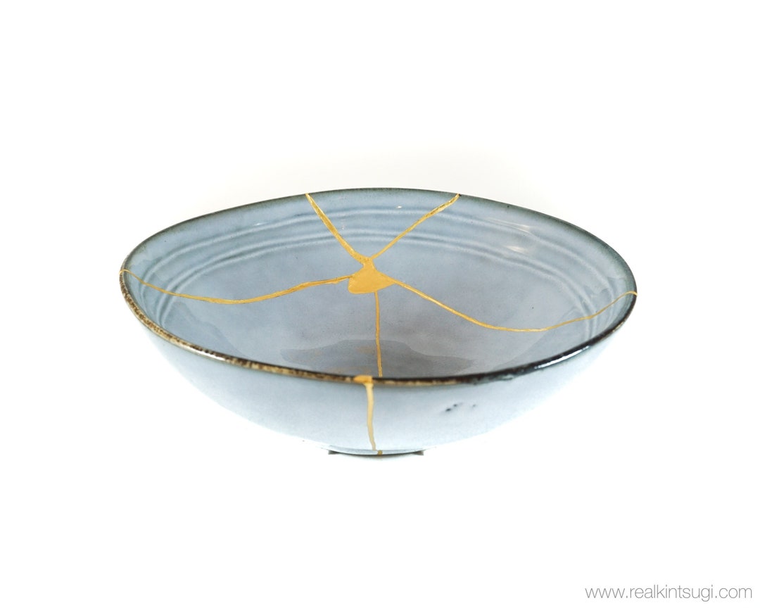 Kintsugi Blue Bowl Restored With the Traditional Method. Celebratory ...