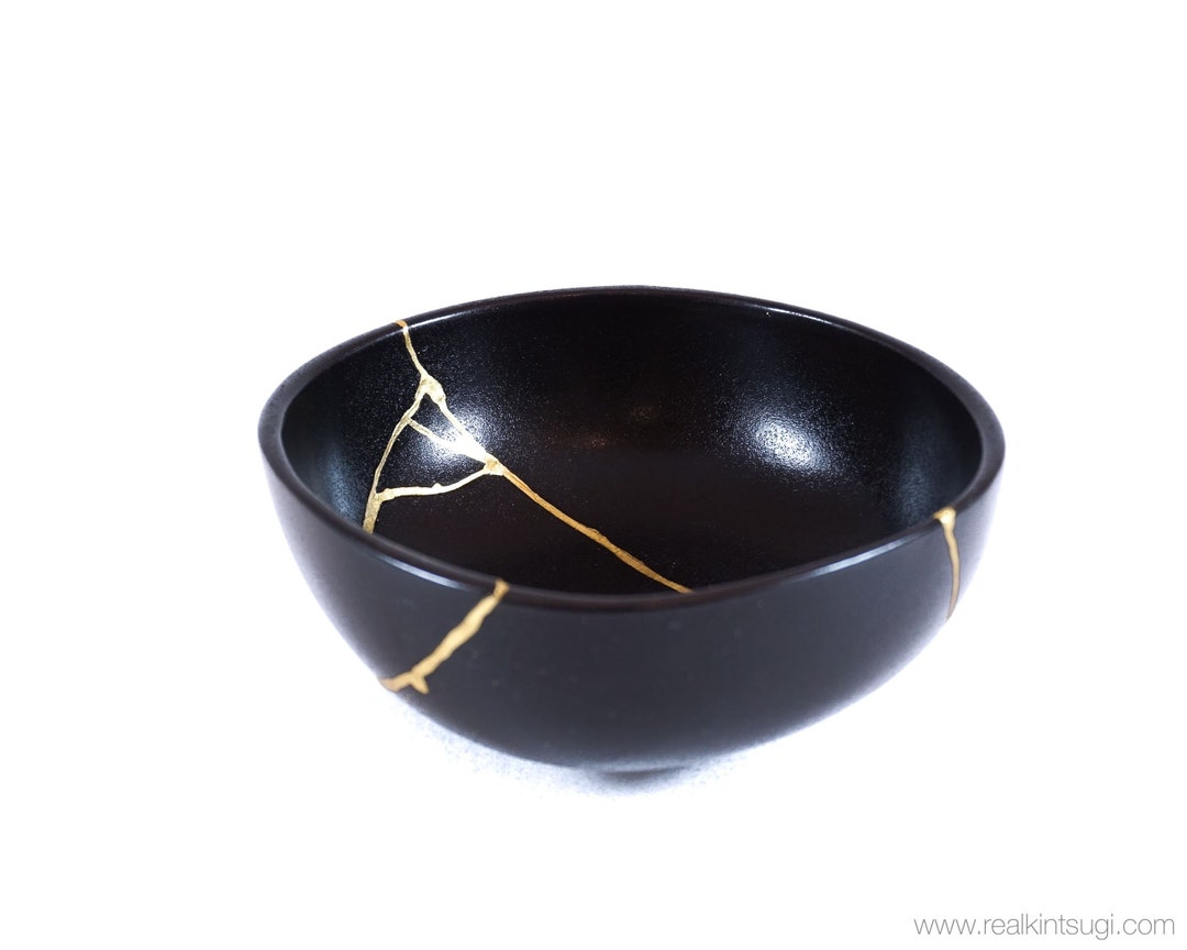 Kintsugi Gold, Black Bowl Wabi Sabi Restored With the Japanese ...