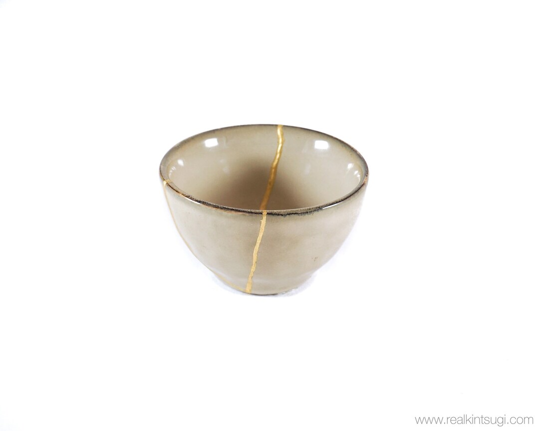 Small Beige Kintsugi Wabi Sabi Bowl, Contemporary Ceramic Repaired With ...