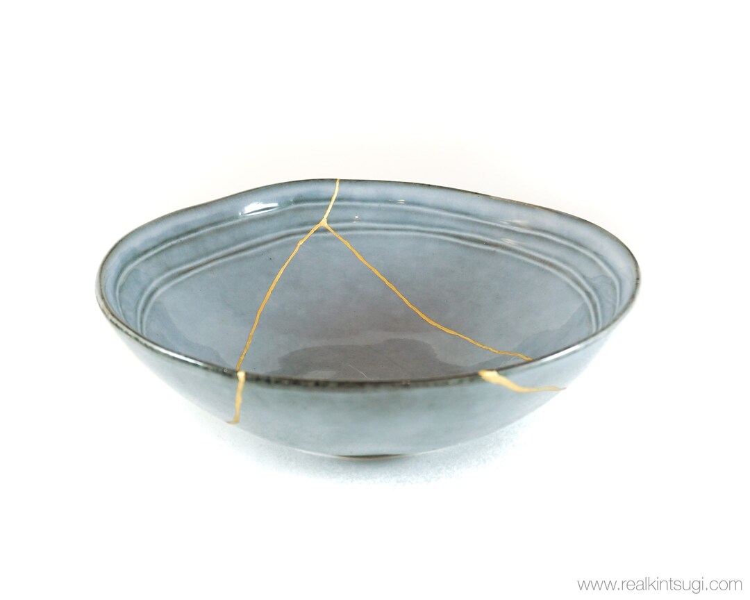 Kintsugi Blue Bowl Restored With the Traditional Method. Celebratory ...