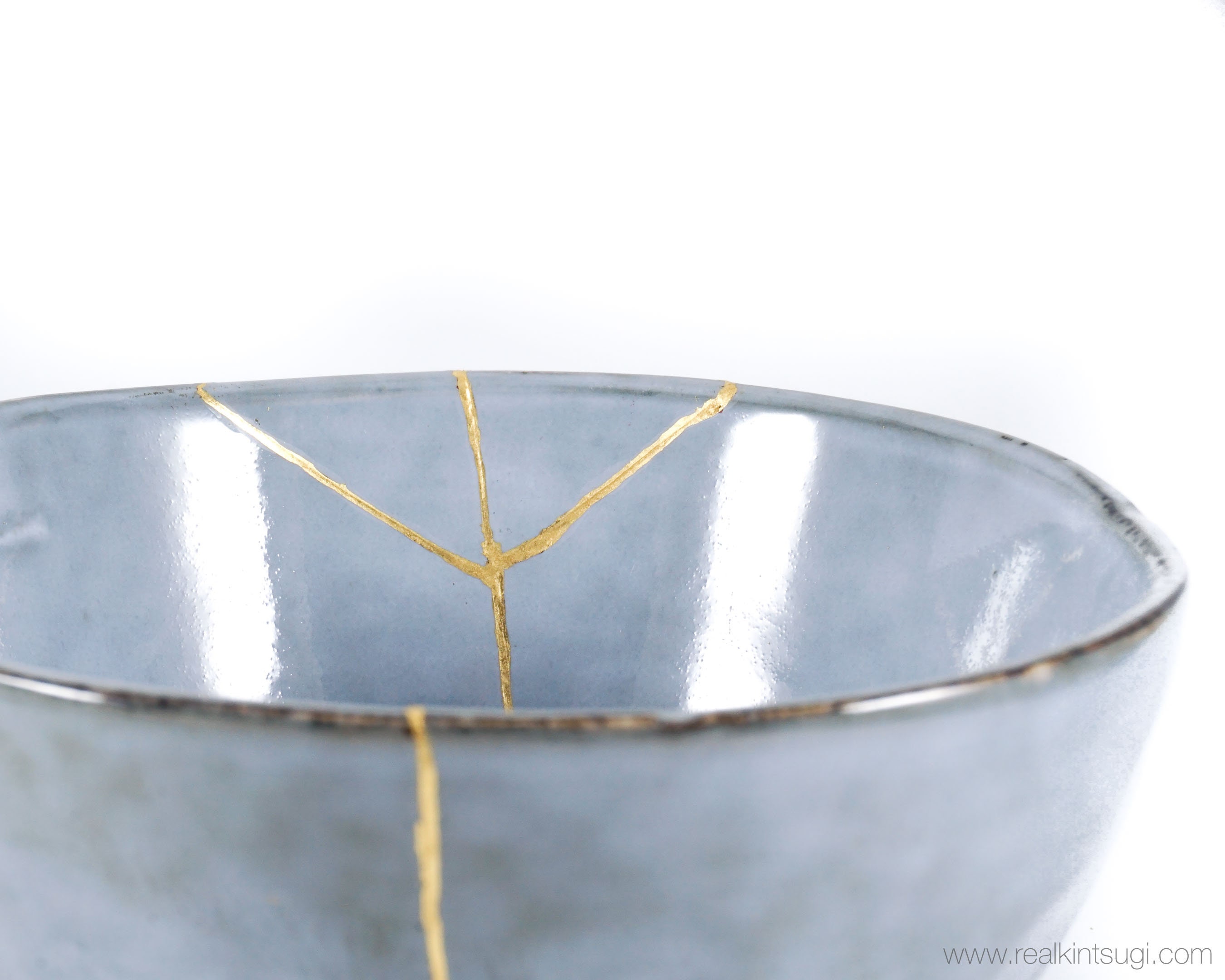Kintsugi blue wabi sabi bowl restored with real 22K gold | Etsy