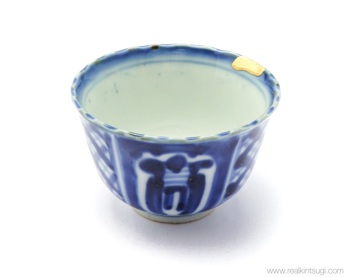 Kintsugi Mug Japanese Ceramic Restored in Real Gold Ancient | Etsy