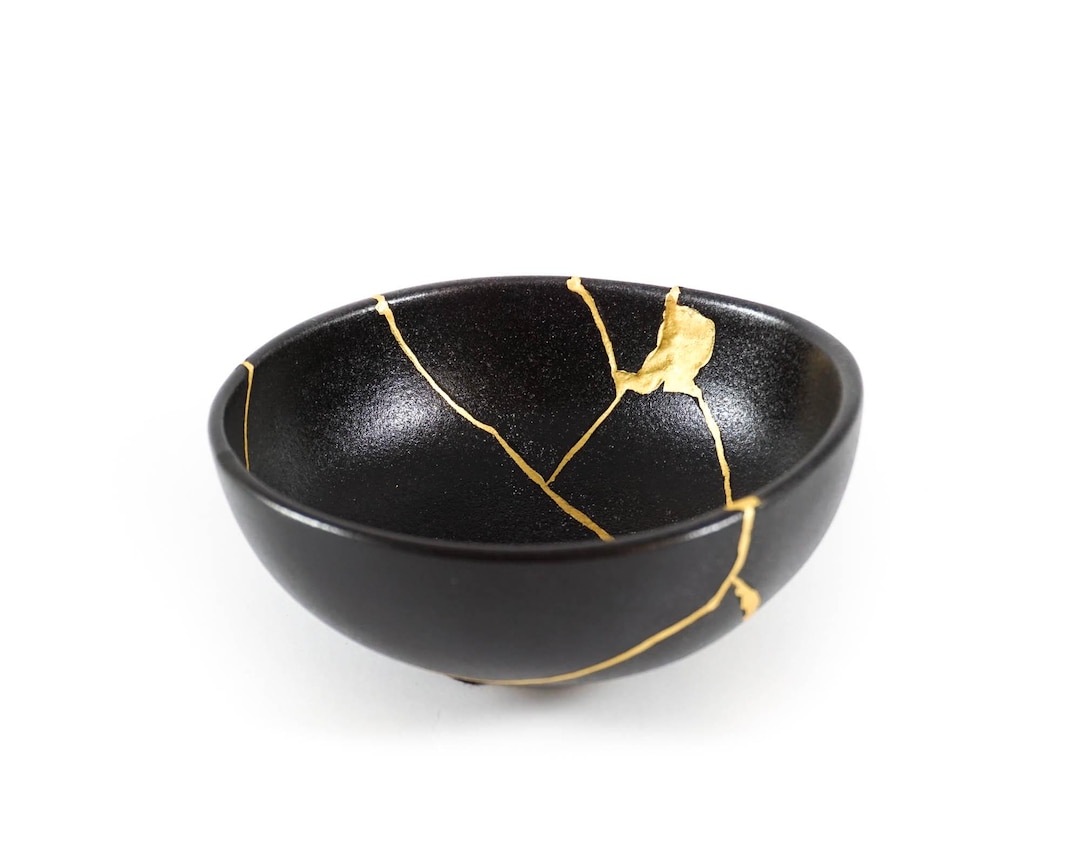 Black Kintsugi Bowl Wabi Sabi Restored With 22K Gold, Japanese ...