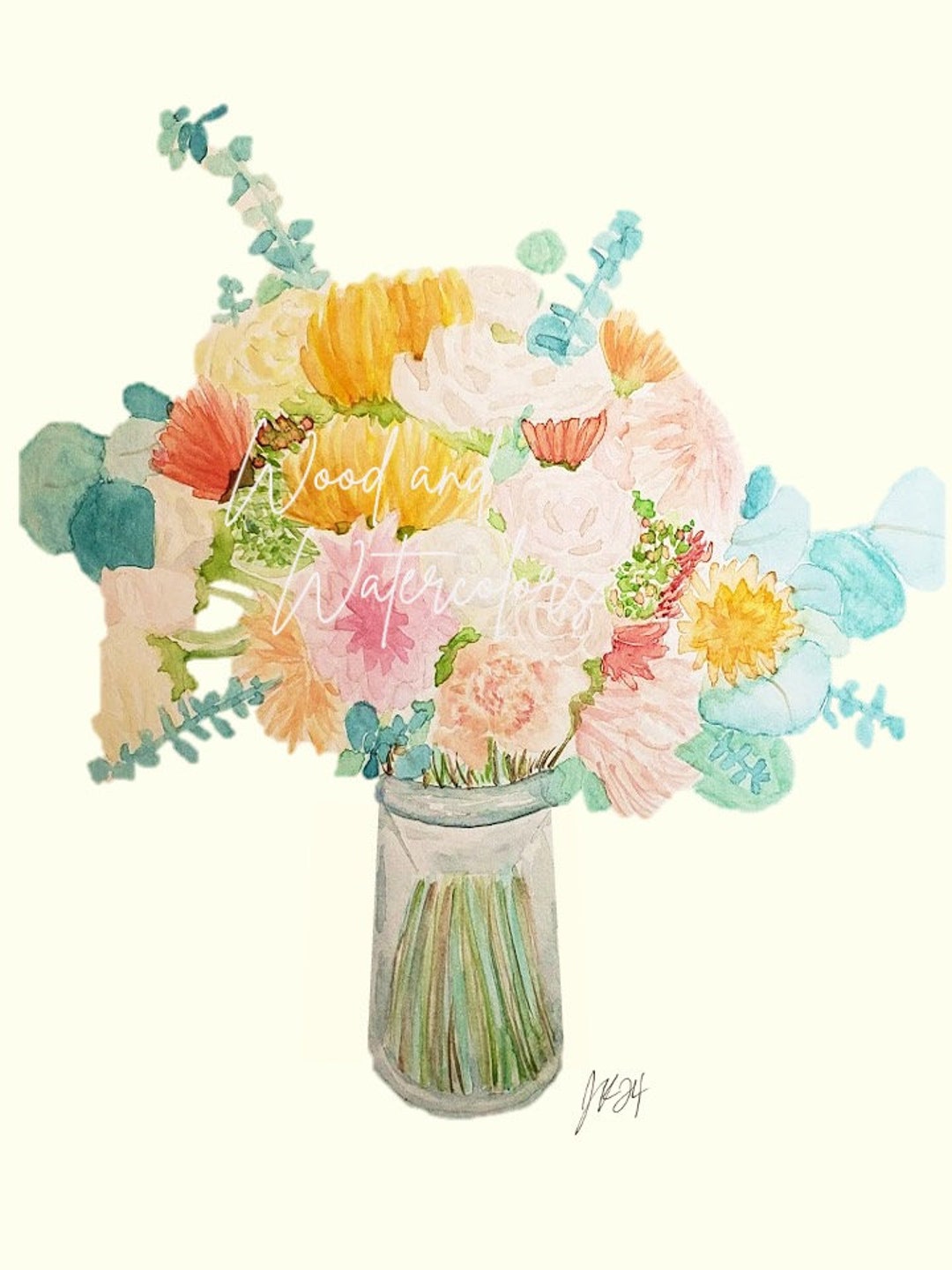 Bouquet Watercolor Print - Digital Download - Etsy