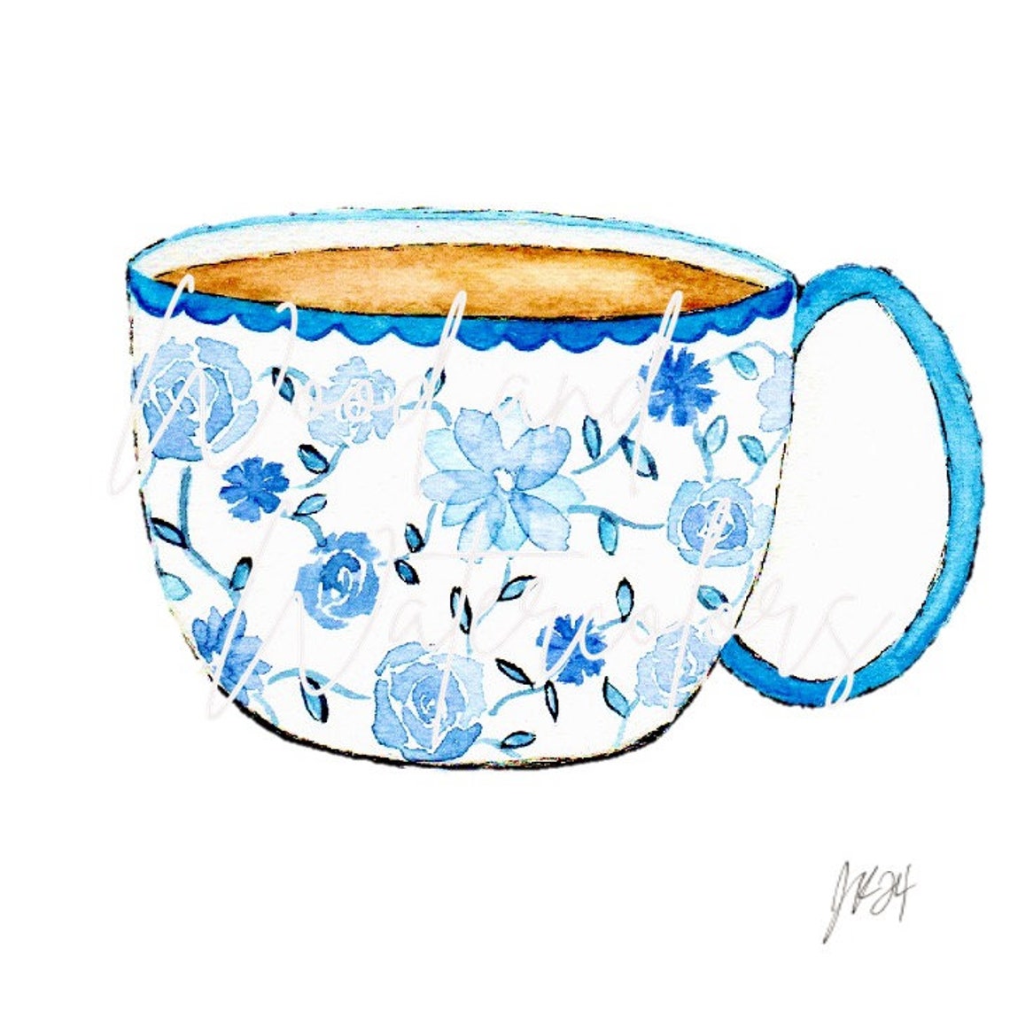 Little Blue Tea Cup Watercolor Print - Digital Download - Etsy