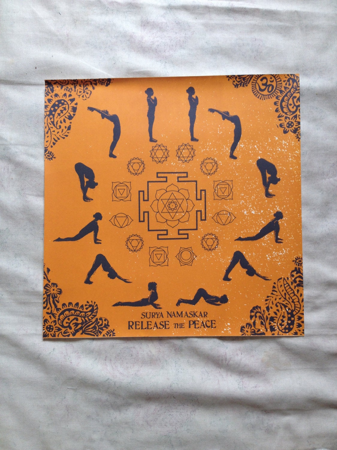 Yoga Sun Salutation Screenprint Floral Blockprint Asana Yantra - Etsy