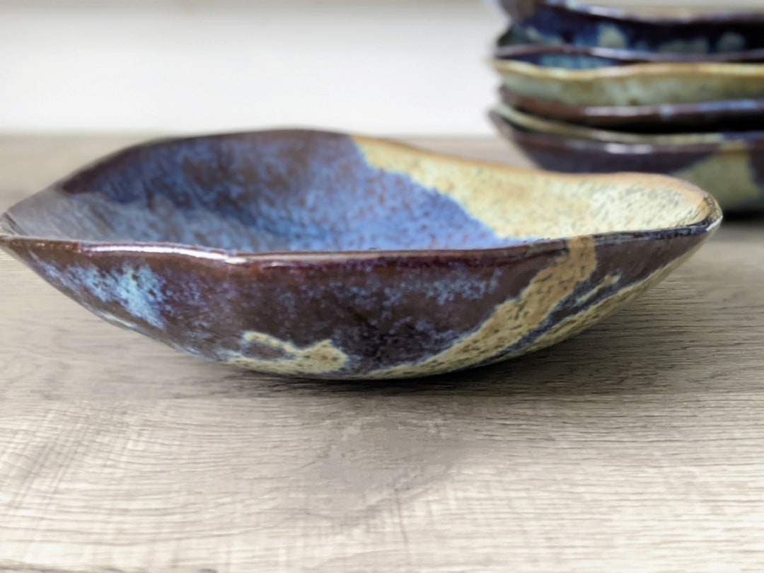 Blue Ceramic Shallow Bowl, Handmade Free Form Bowl, 9" Colorful Pottery ...
