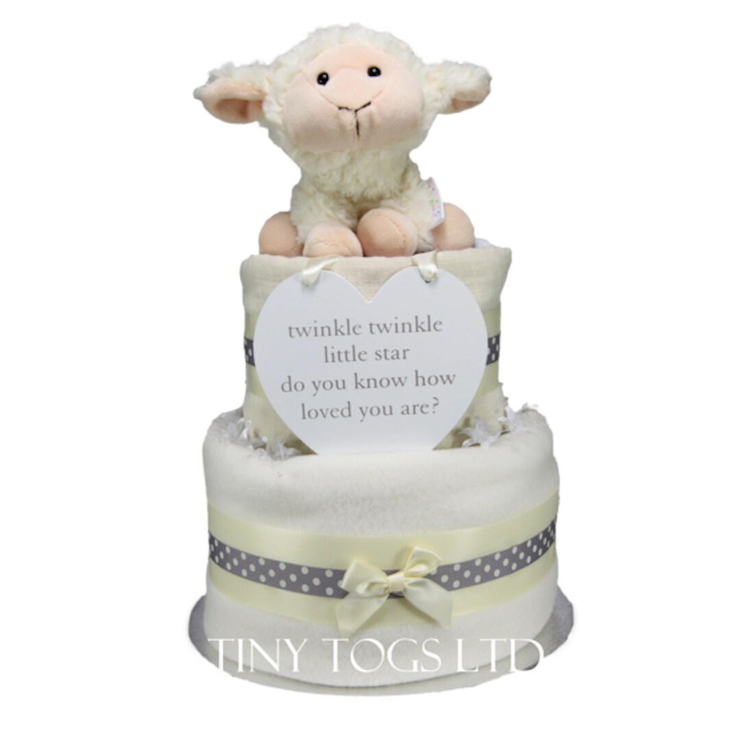 Neutral Two Tier Nappy Cake With a Cute Baby Lamb - Etsy