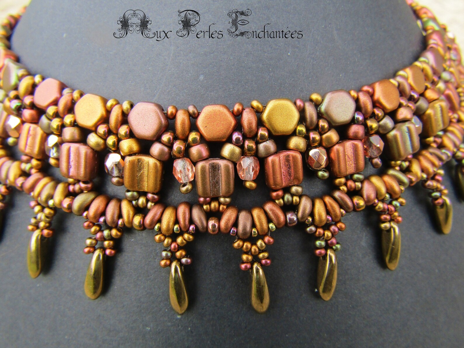 Beading Pattern, Beading Tutorial, Beaded Necklace, Beaded Metallic ...