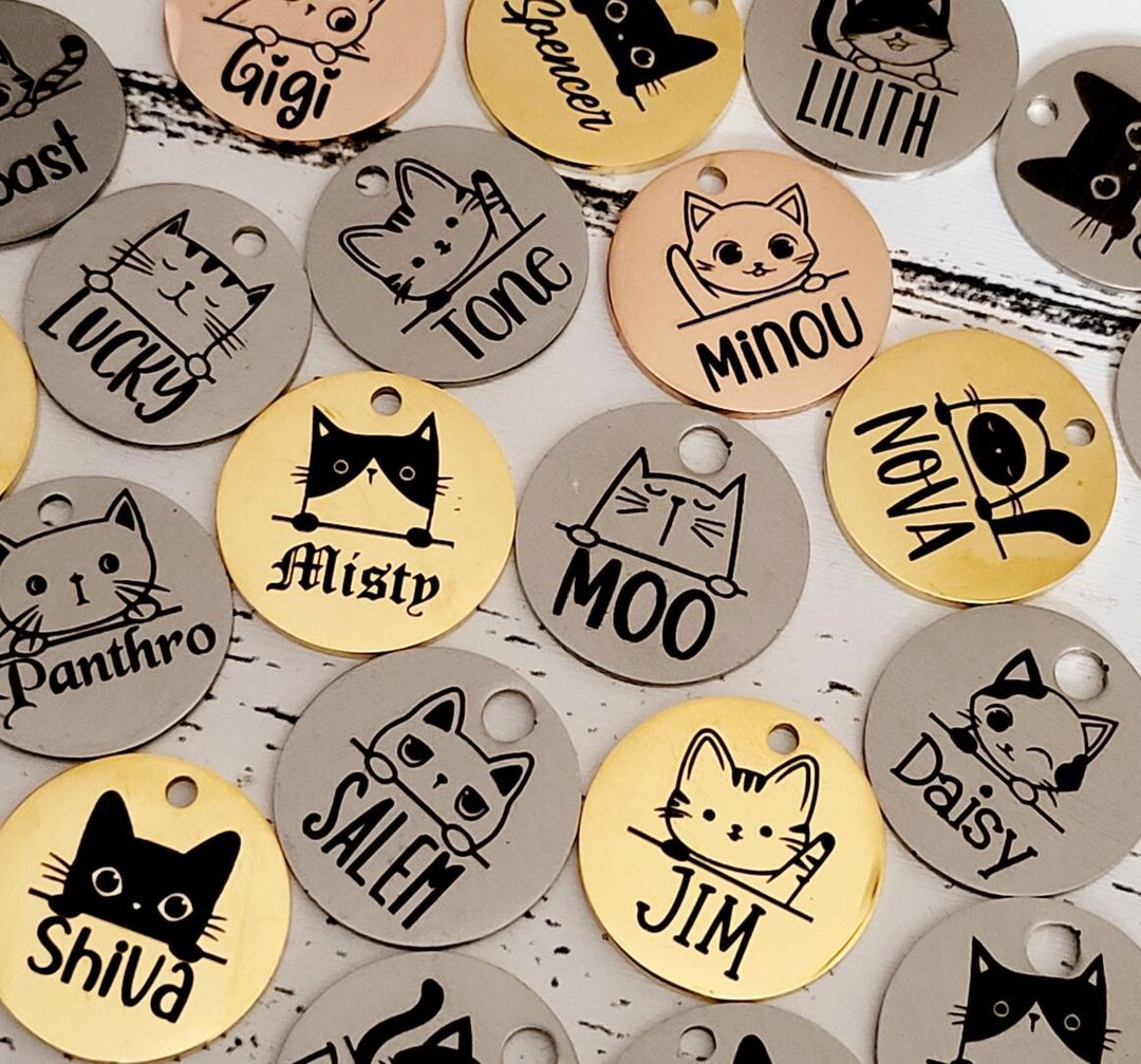 Tiny 20mm Cat Kitten ID Tags Laser Engraved, Stainless Steel Available ...