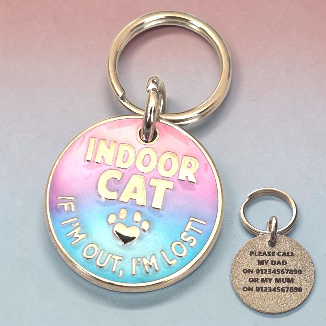Indoor Cat ID Tag – “if I’m Out I’m Lost” Cat Tag – Personalised Cat ...