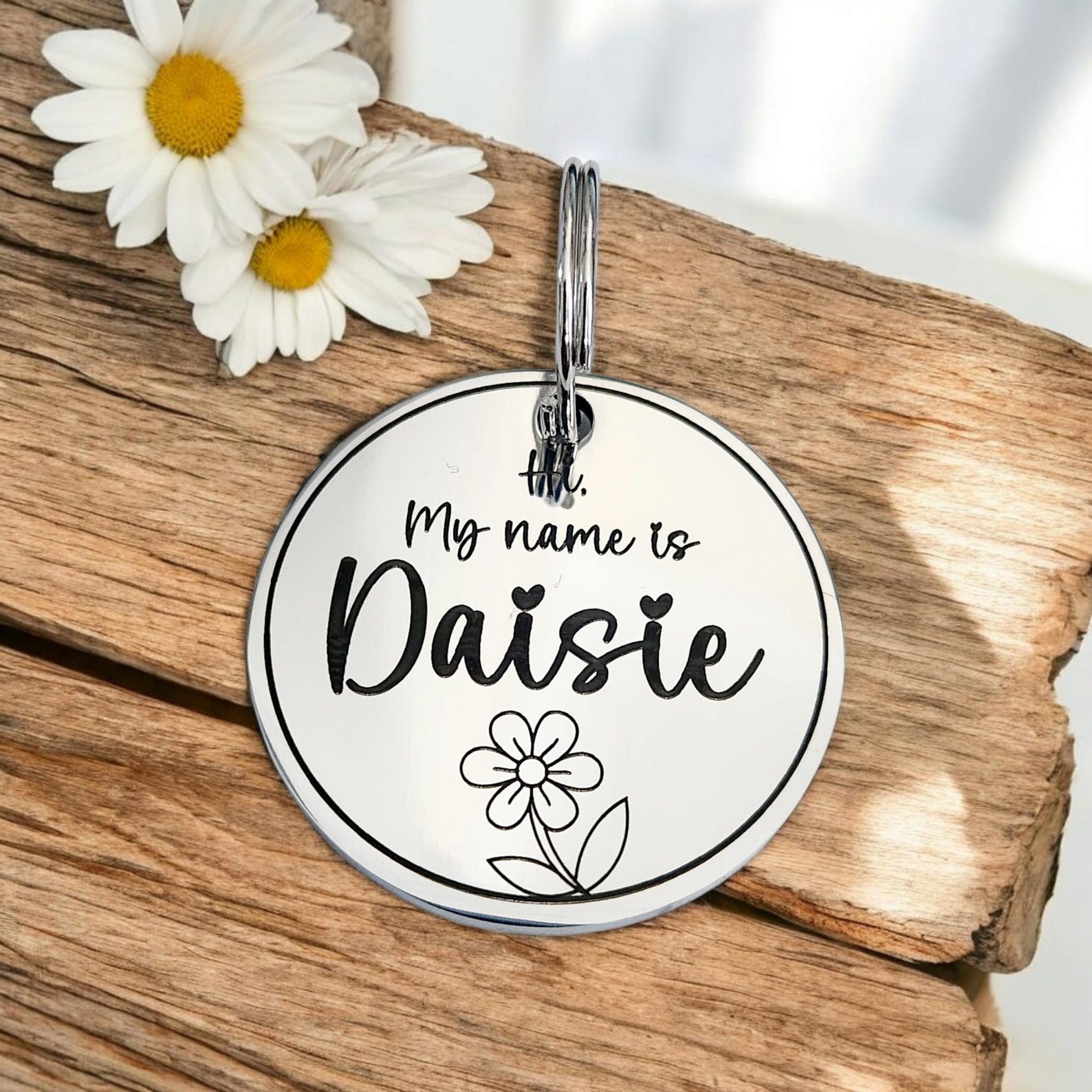 Daisy Design ROUND Pet ID Tag, Dog Tag, Collar Tag, Cat Tag, Various ...