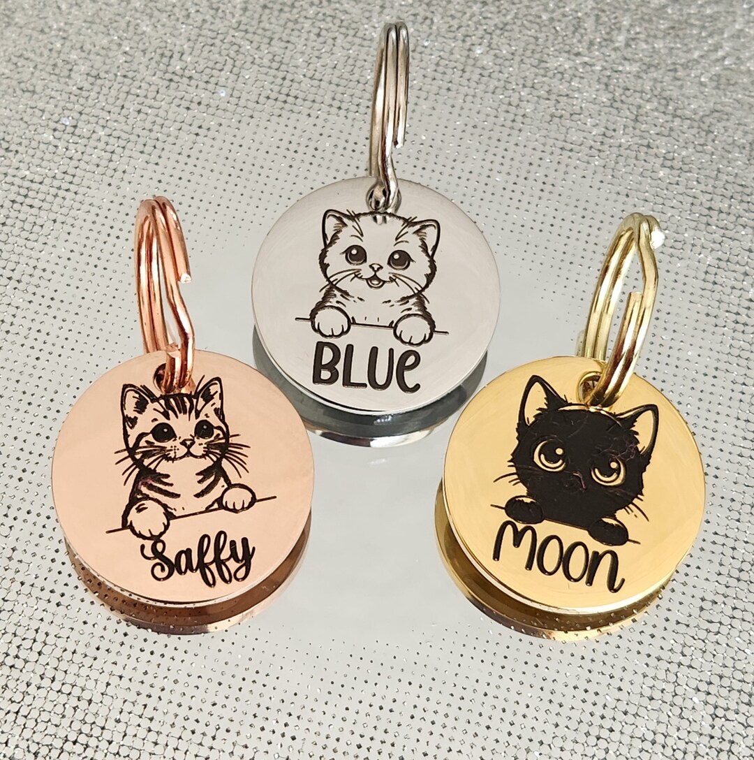 Tiny CUTE 20mm or 25mm Cat Kitten ID Tags Laser Engraved, Stainless ...