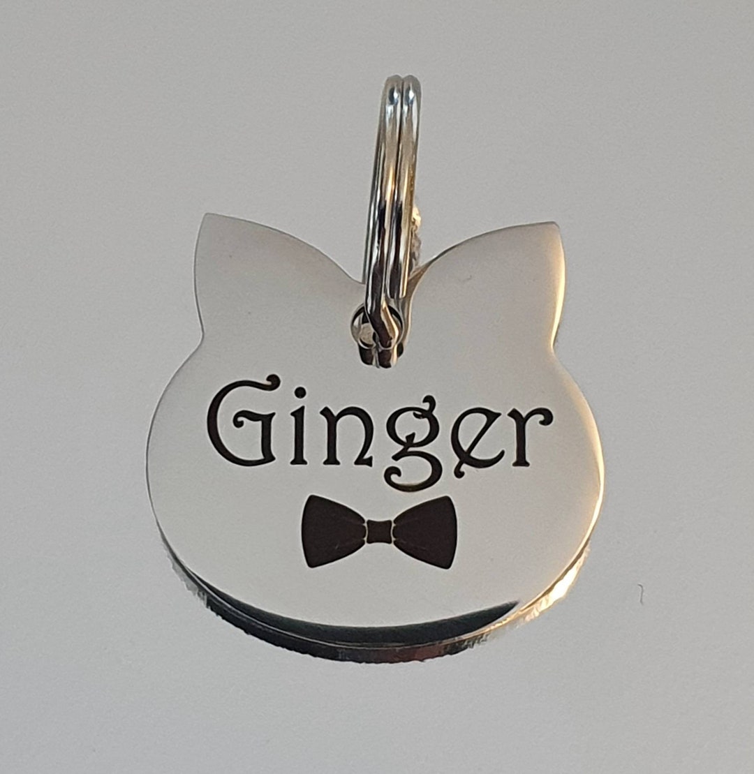 Stylish Cat Shaped Silver Cat ID Tag Laser Engraved, Stainless Steel ...