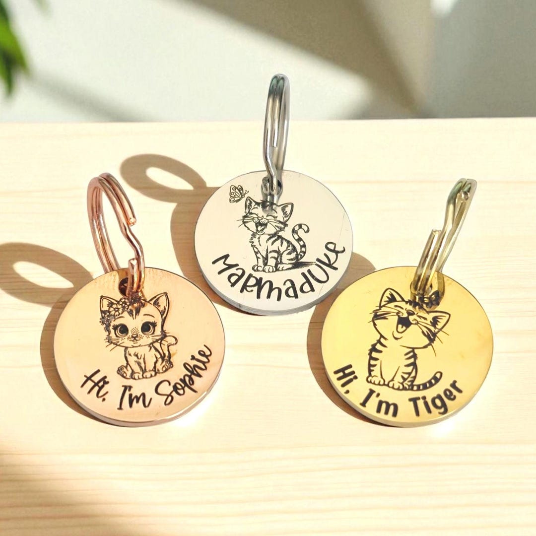 Tiny 20mm Cat Kitten ID Tags Laser Engraved, Stainless Steel Available ...