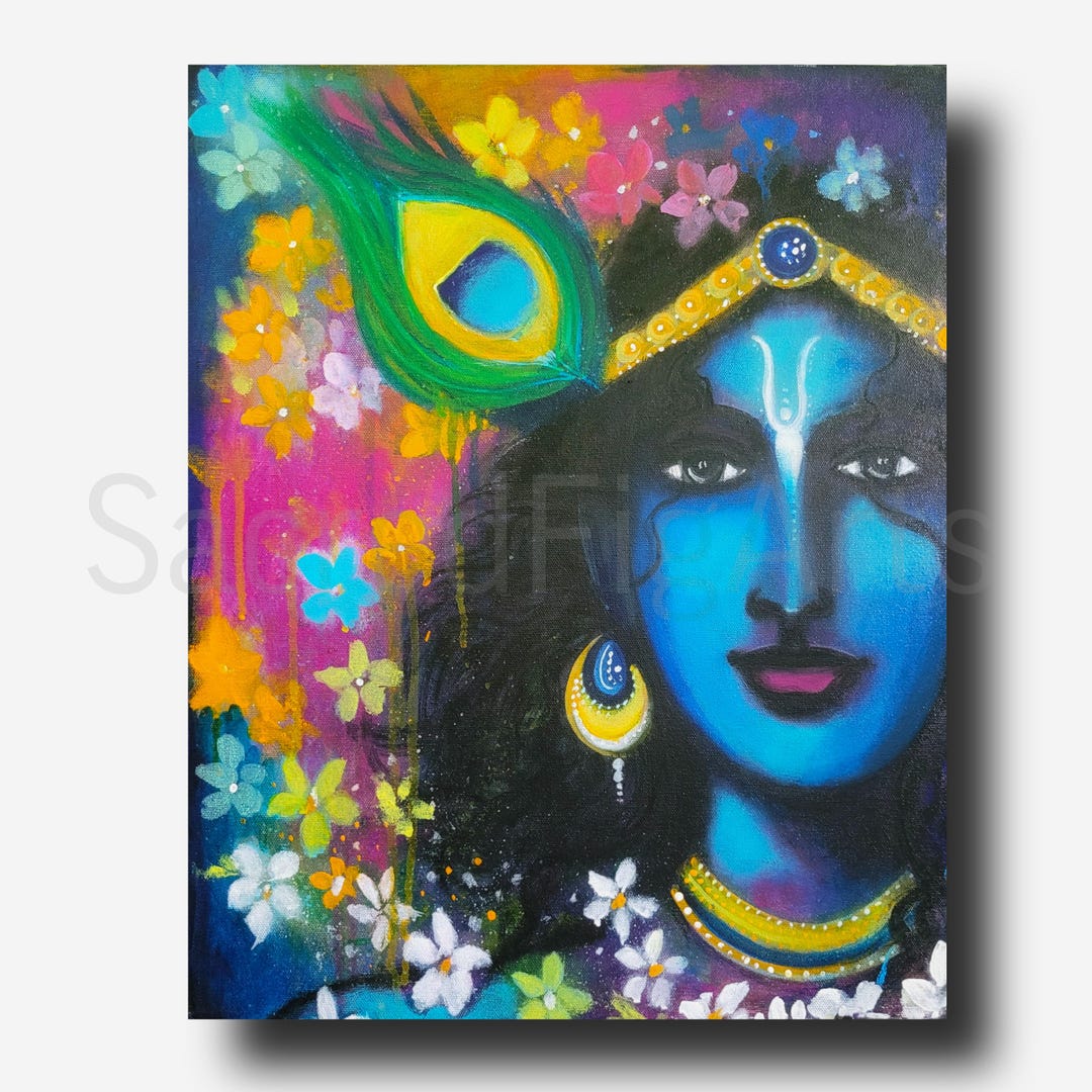 Krishna Acrylic Painting, Indian Art, Home Decor (16x20 Inches) - Etsy