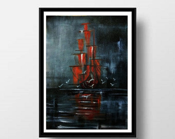 Ship painting modern art contemporary art nautical boat | Etsy