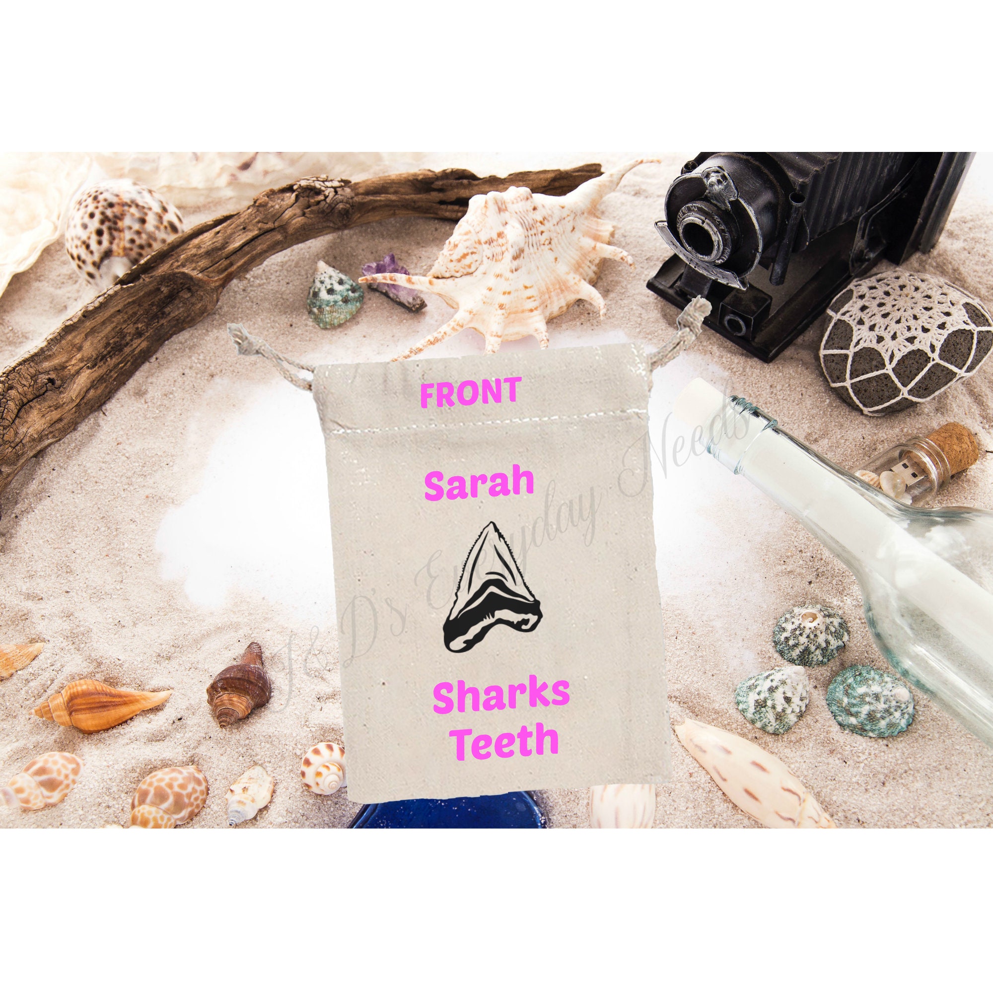 Shark Teeth Bag, Personalized Drawstring Bag, Shark Tooth Holder ...