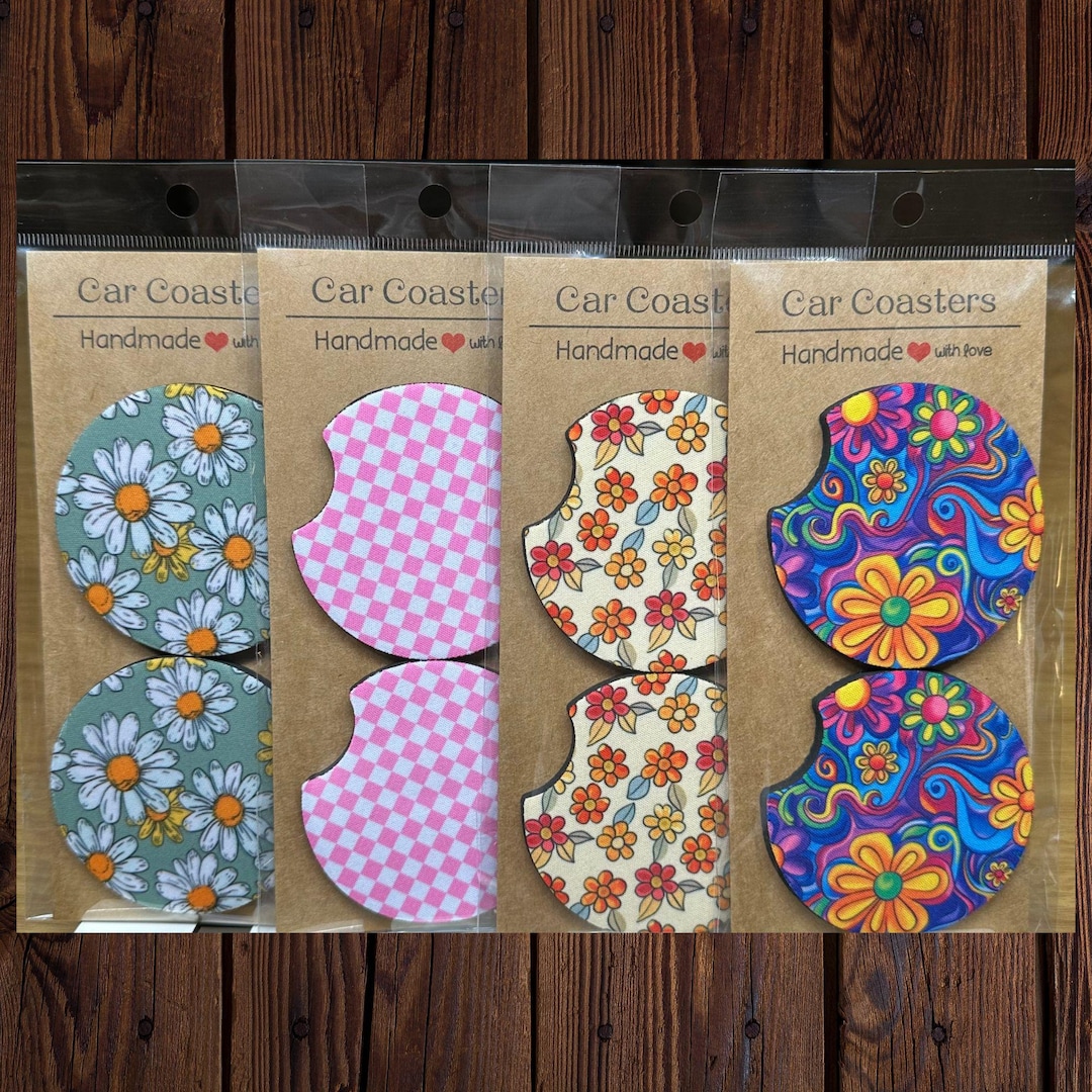 Boho Car Coasters, Auto Coasters, 60s 70s Aesthetic, Boho Car ...