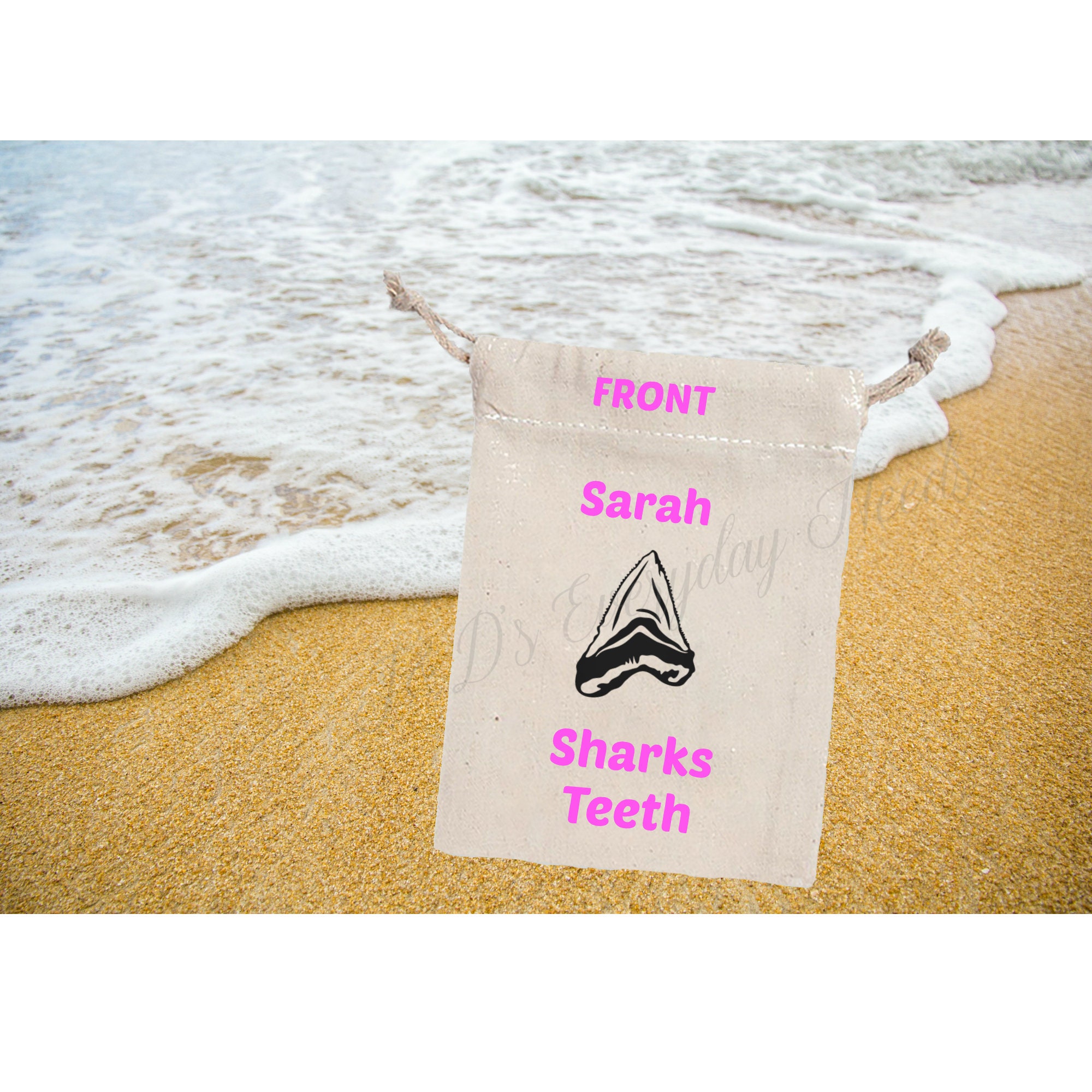 Shark Teeth Bag, Personalized Drawstring Bag, Shark Tooth Holder ...
