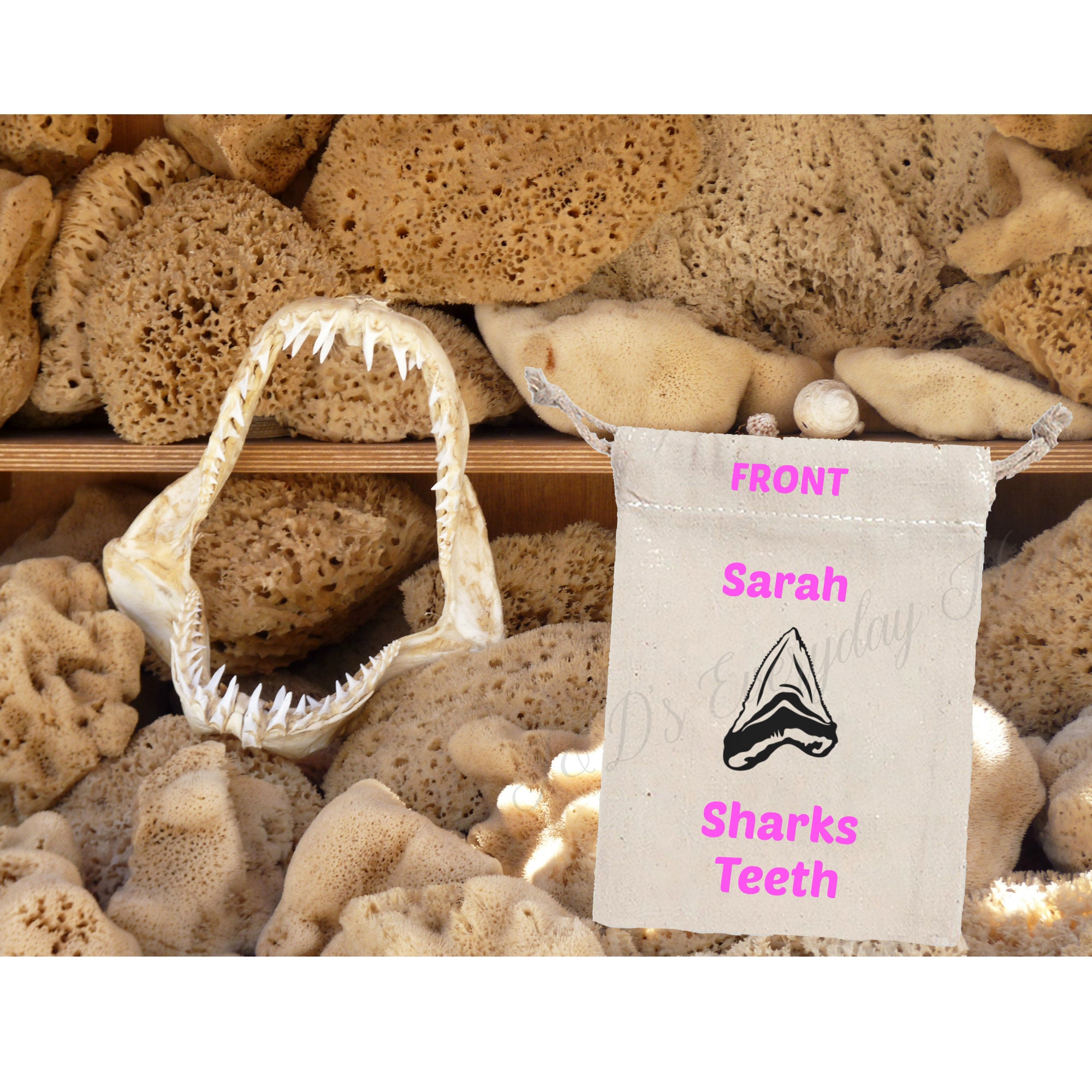 Shark Teeth Bag, Personalized Drawstring Bag, Shark Tooth Holder ...