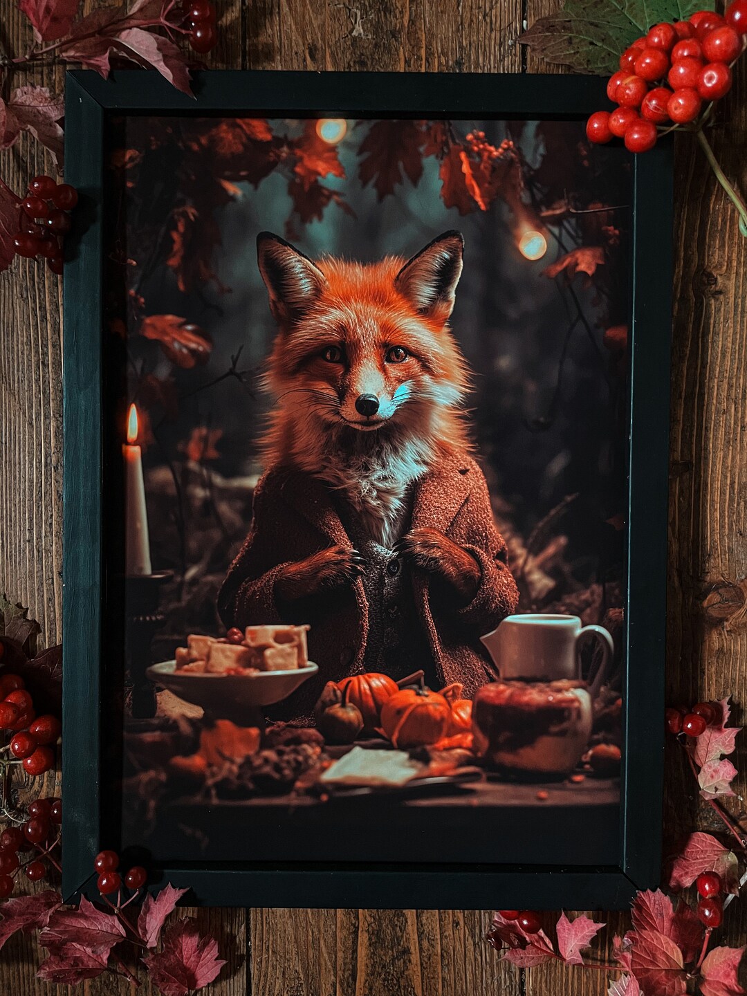 Fox Autumn Harvest Feast Art Print Seasonal Home Decor for Animal ...