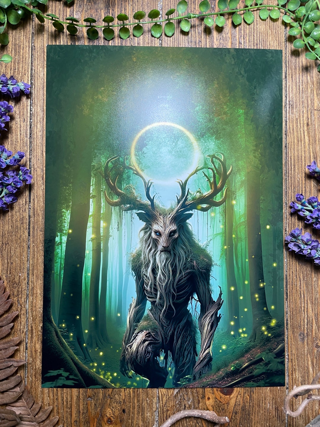Forest Guardian Art Print, Witchy Home Decor, Wiccan Wall Hanging ...