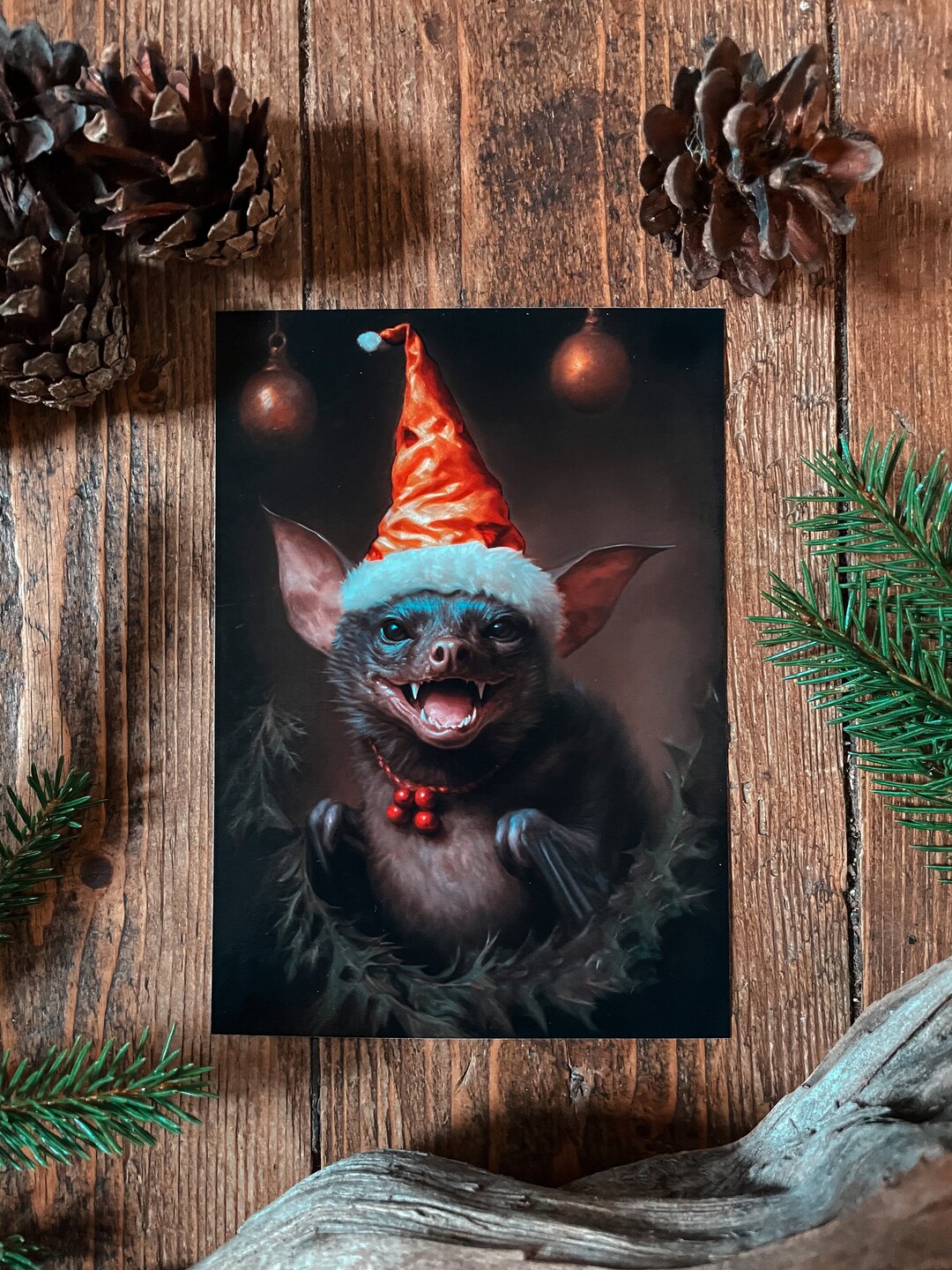 Bat in a Santa Hat Christmas Card - Creepy Cute Holiday Greetings, Goth ...