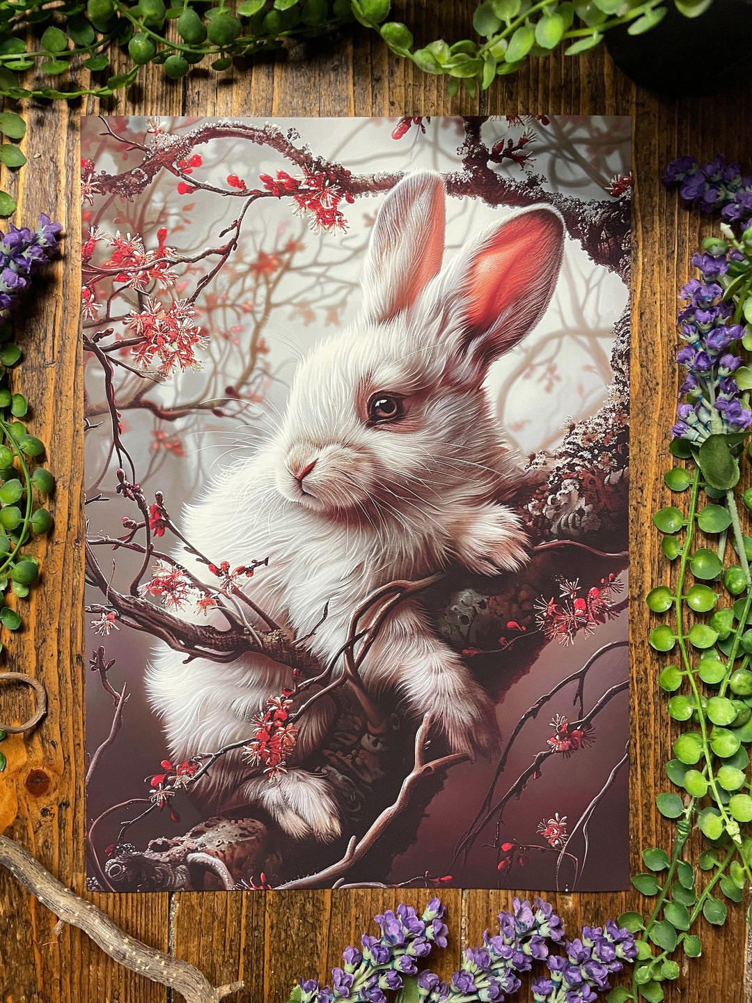 Easter Bunny Art Print, Spring Home Decor, Rustic Rabbit Art ...