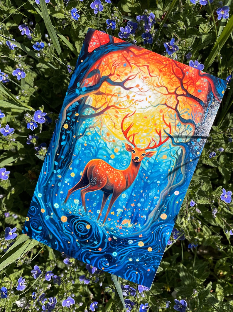 Summer Solstice Deer Greeting Card - Etsy