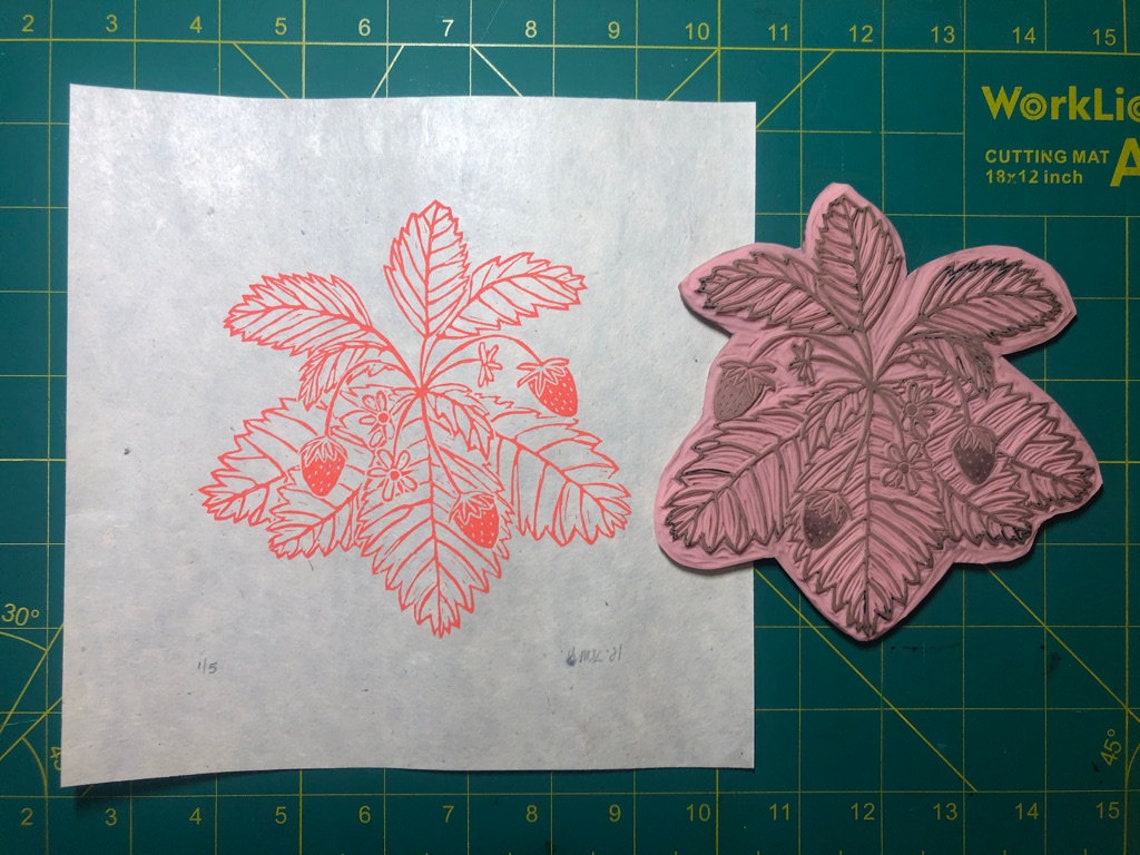 Pink Strawberry Plant Lino Print - Etsy