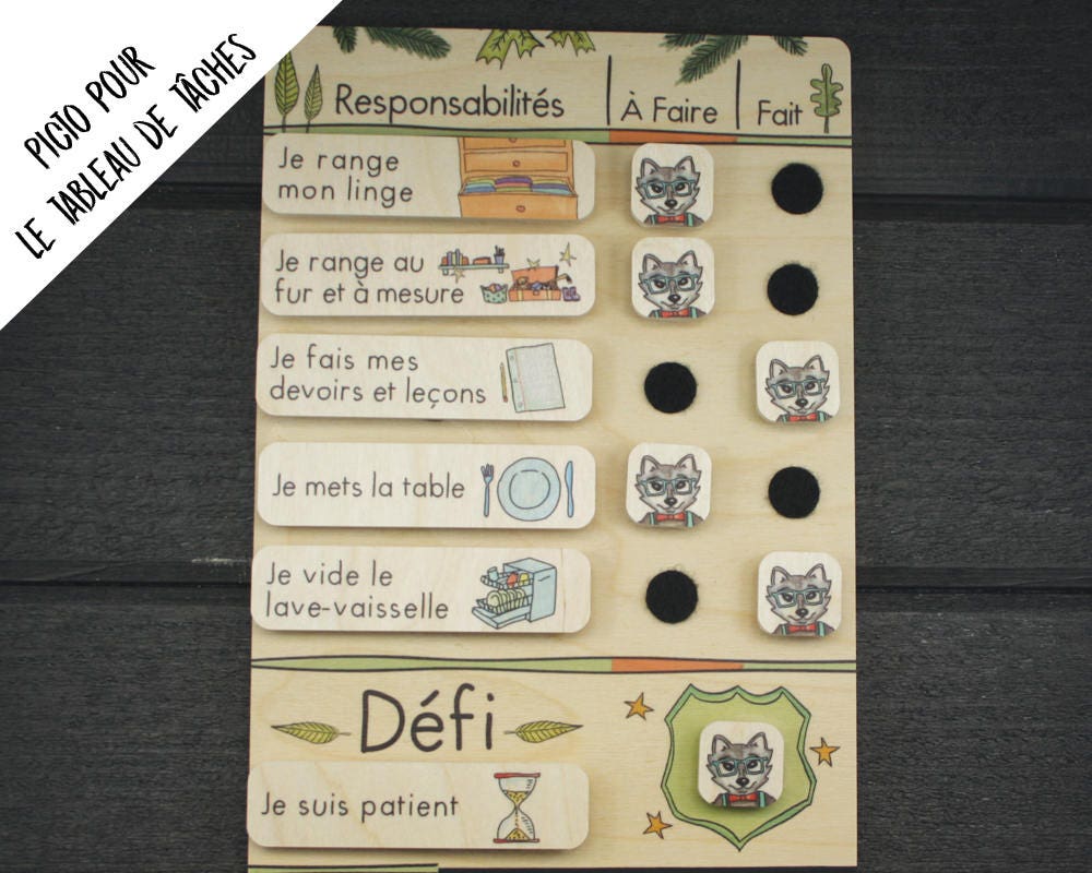 Pictogramme tâche-responsabilité en bois | Je mets la table | Tableau ...