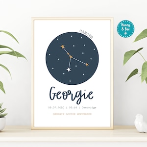 New Baby Star Sign Print, Birth Print, Personalised Baby Gift ...