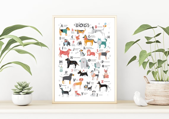Dog A to Z Canine Alphabet Dog ABC Print Dog Poster Dog | Etsy