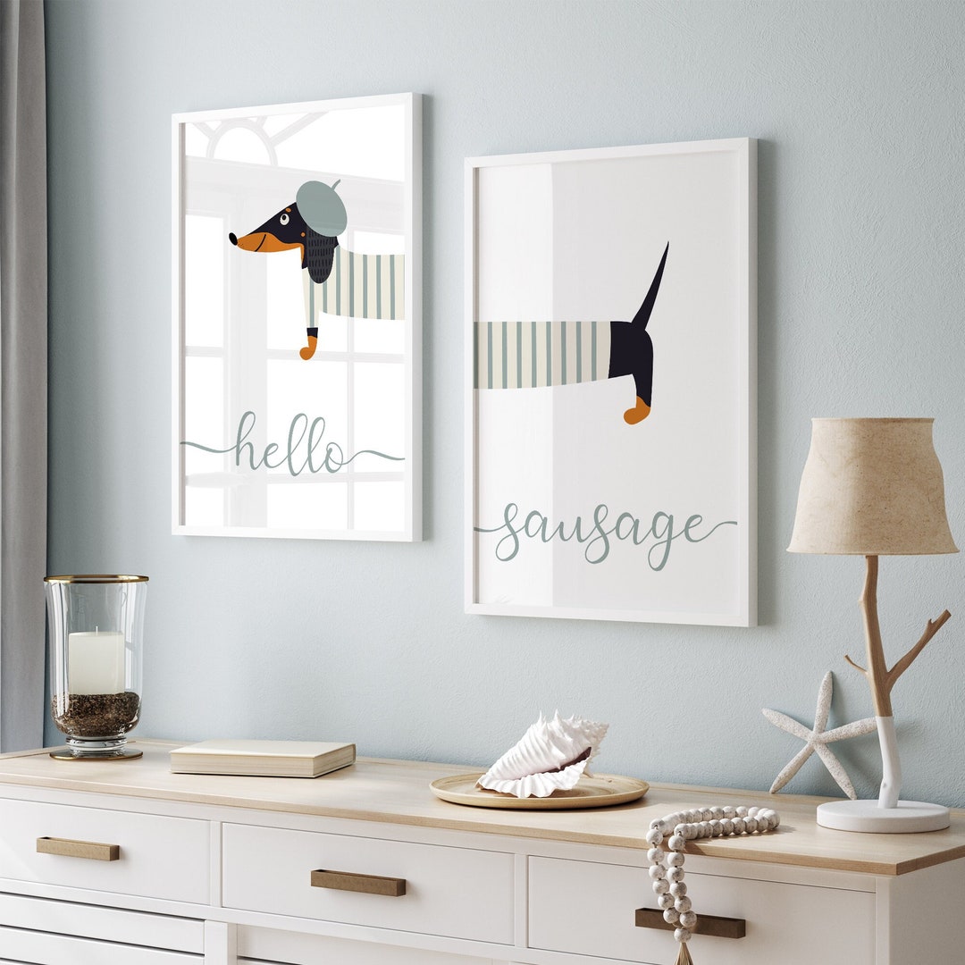 Set of 2 Sausage Dog Prints - Hello Sausage | Dachshund Prints ...