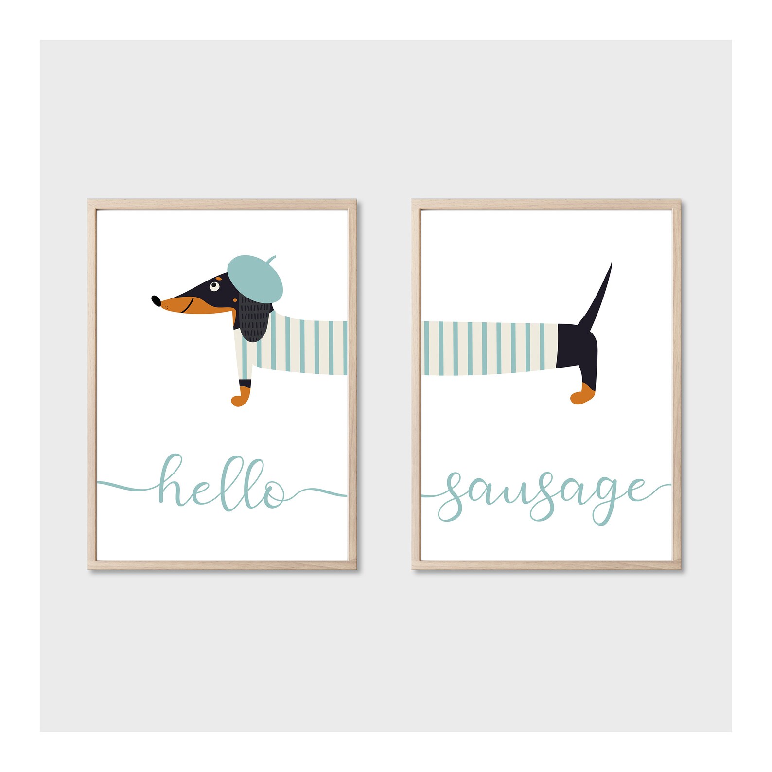 Set of 2 Sausage Dog Prints - Hello Sausage | Dachshund Prints ...