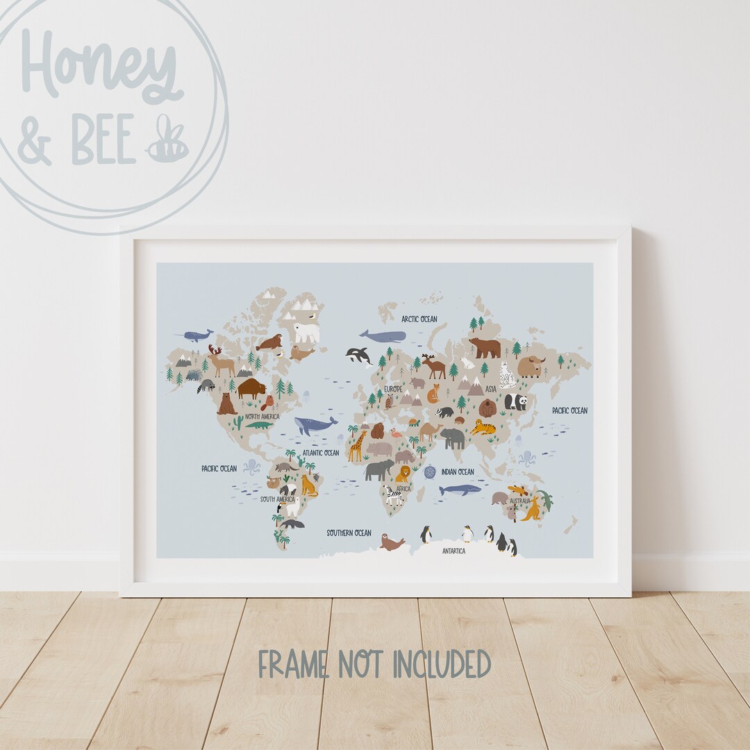 Animal World Map Poster, Animals of the World Print, Animal Kingdom ...