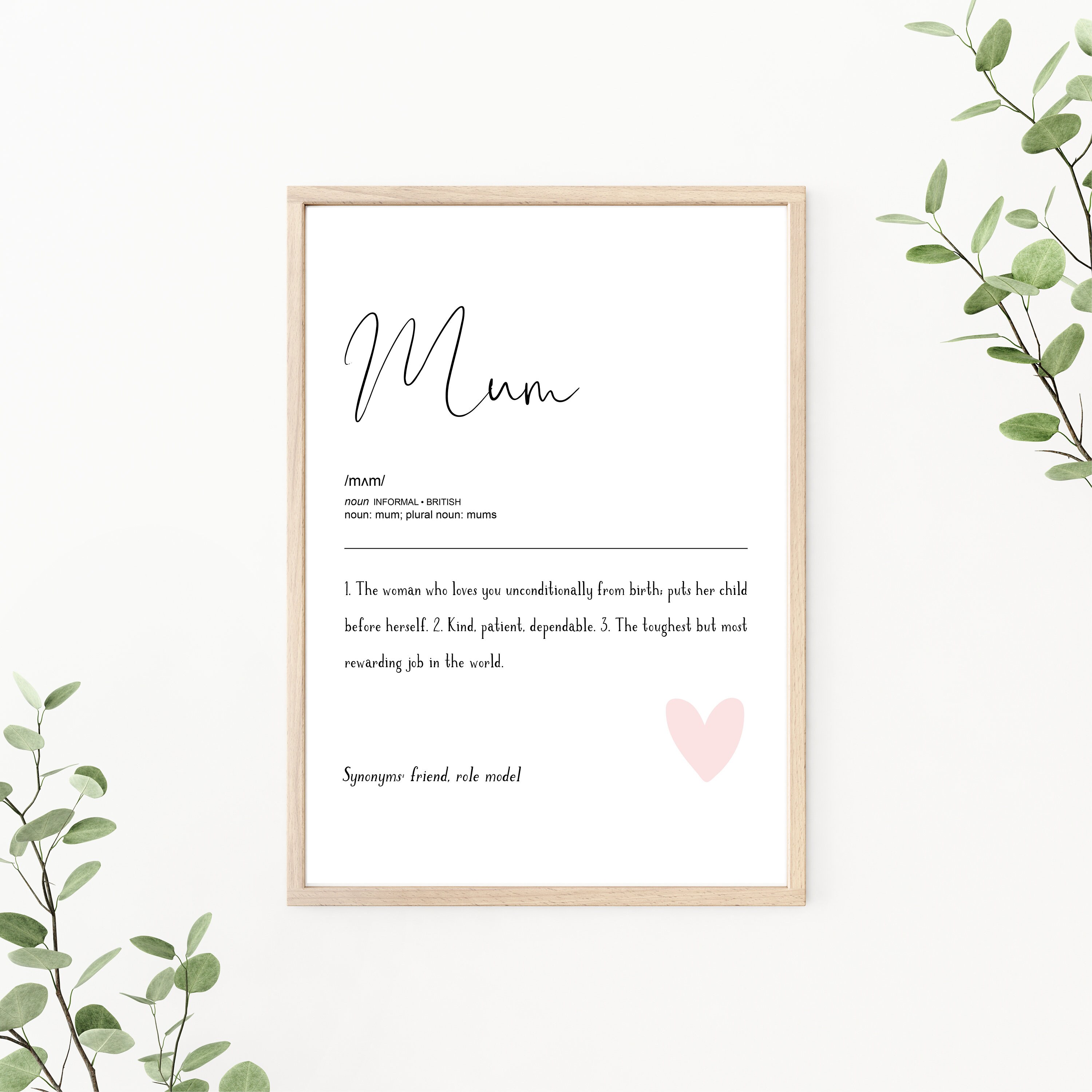 Mum Dictionary Definition Print - Framed or Print Only, Mother's Day ...